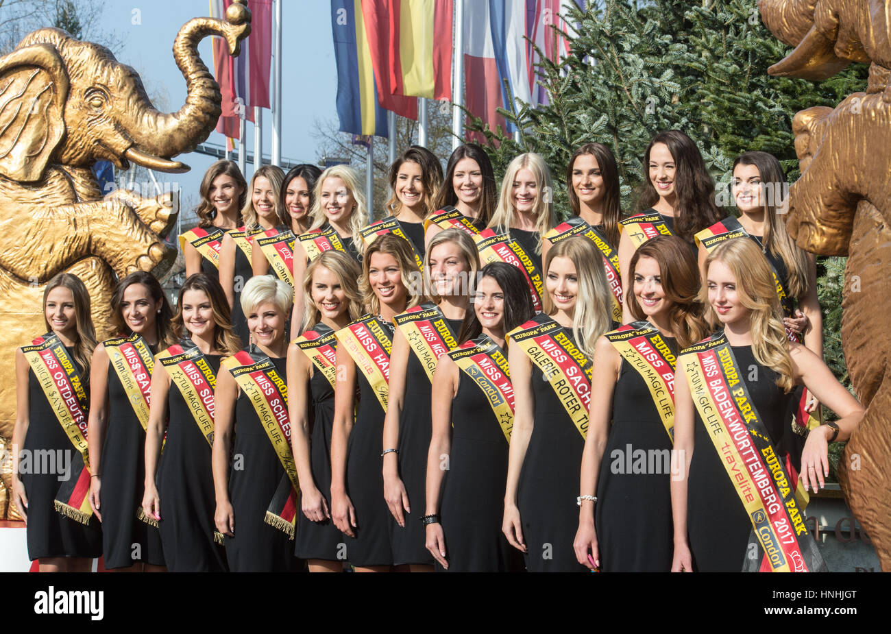 Rust, Germany. 13th Feb, 2017. Candidates of "Miss Germany" stand ...