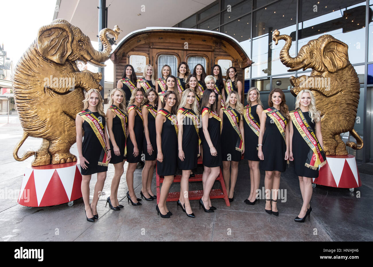 Rust, Germany. 13th Feb, 2017. Candidates of "Miss Germany" stand ...