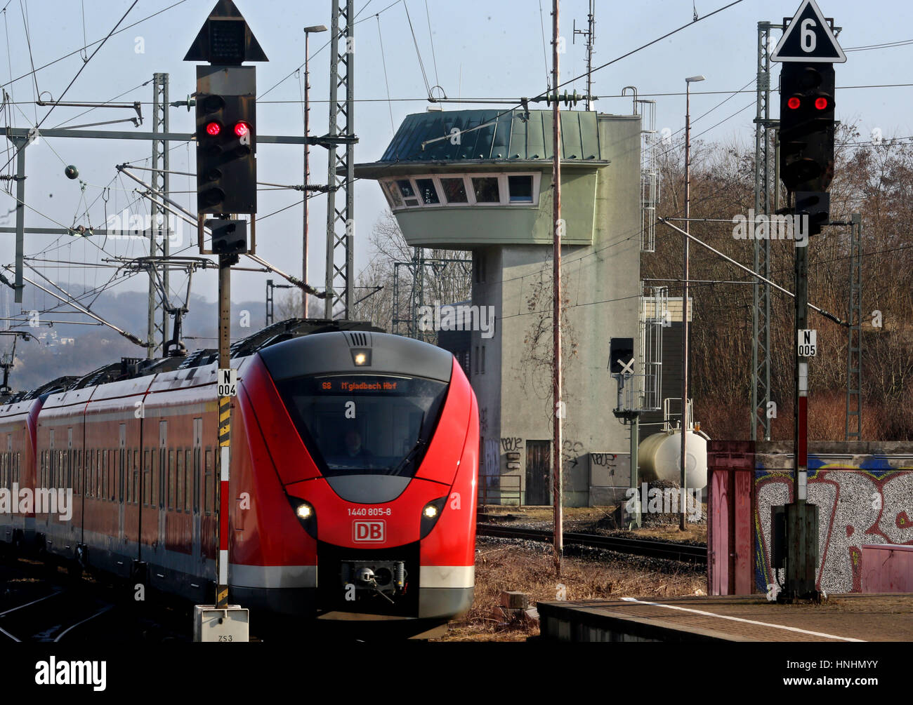 Wuppertal, Germany. 13th Feb, 2017. A regional train passes an old ...