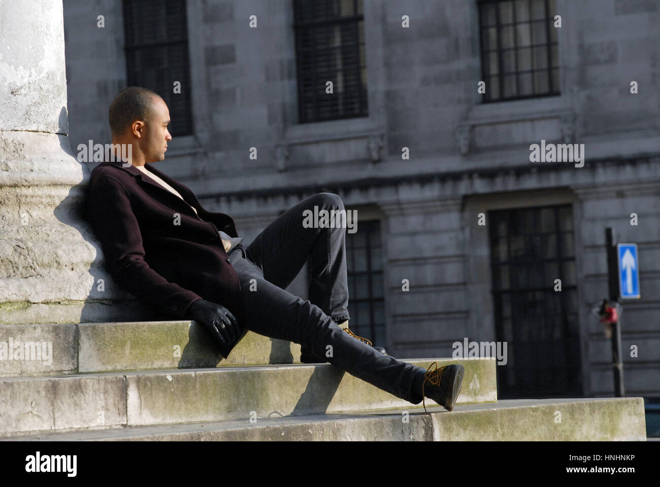 London, UK. 13th Feb, 2017. UK Weather. Man relaxing at lunch time in ...
