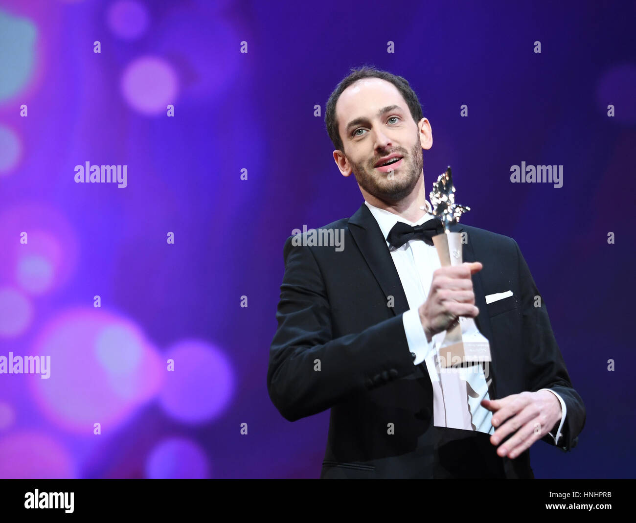 Berlin, Germany. 13th Feb, 2017. Shootingstar Tudor Aaron Istodor holds ...