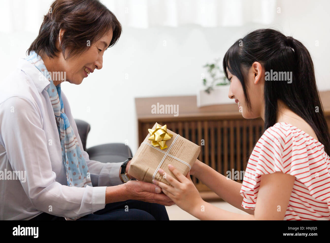 A girl giving her present Stock Photo - Alamy