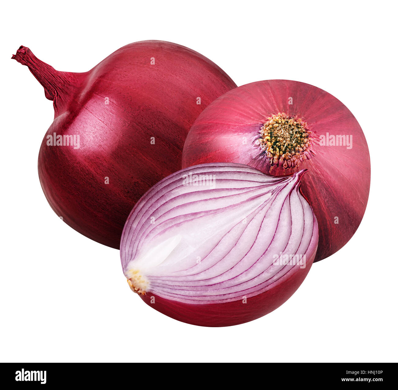 three bulb sliced red onion set isolated on white background clipping ...