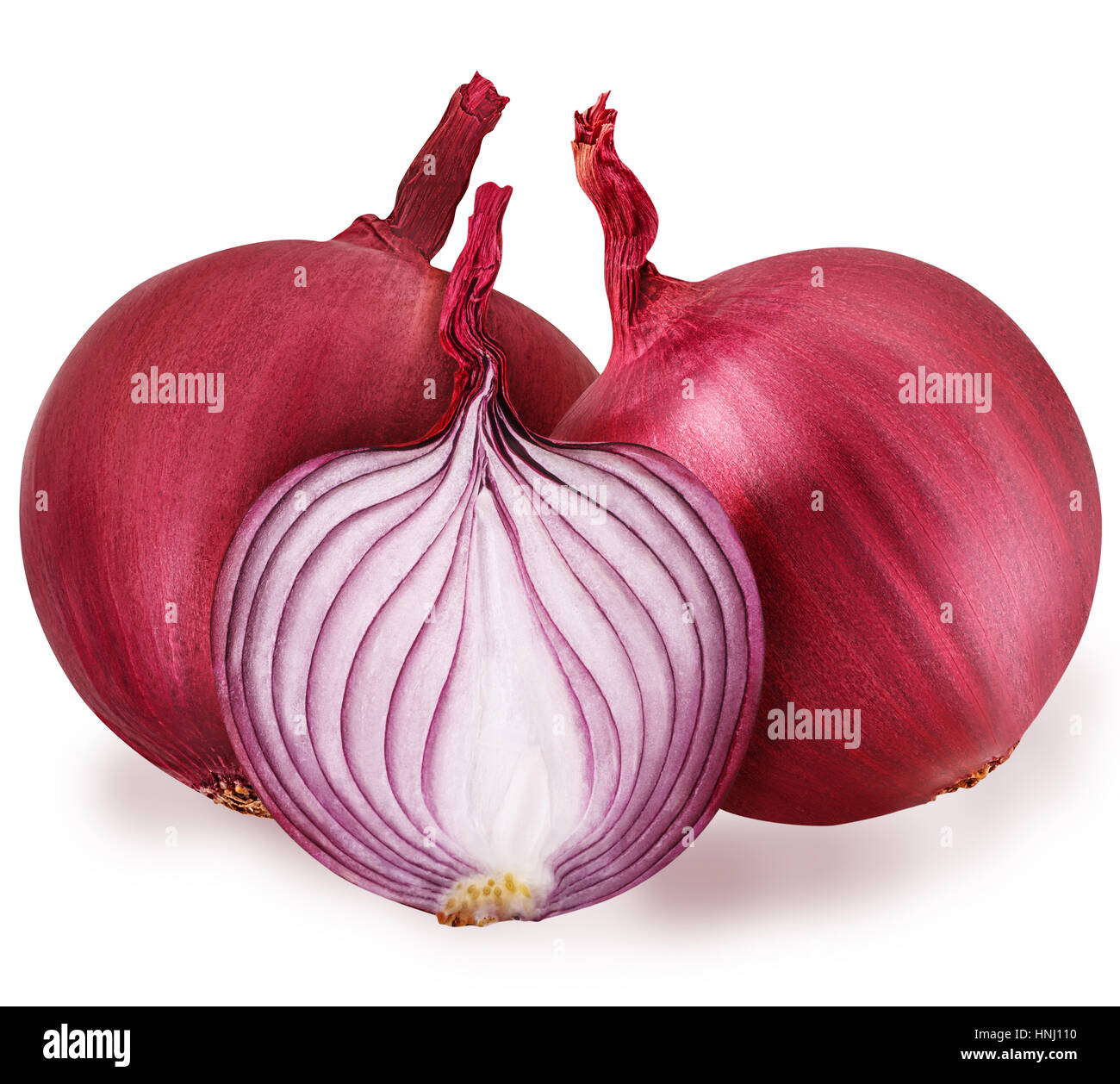 three bulb sliced red onion set isolated on white background clipping ...