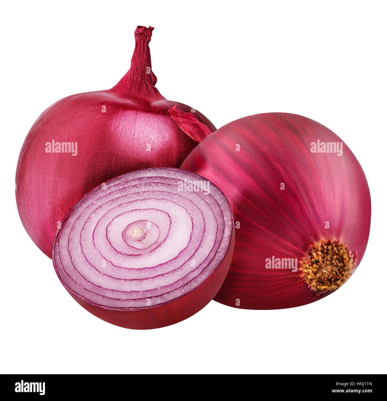 three bulb sliced red onion set isolated on white background clipping ...