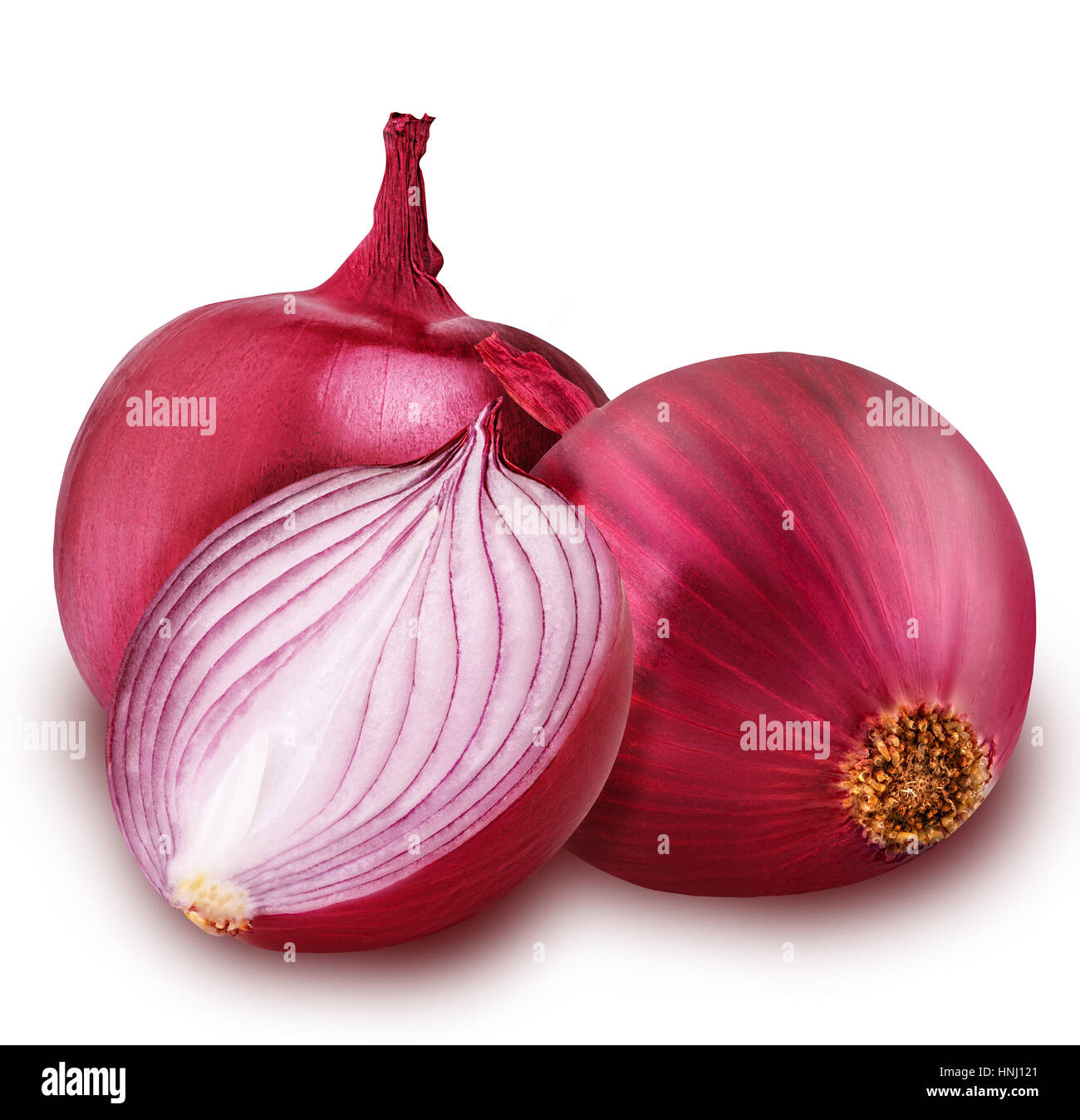 three bulb sliced red onion set isolated on white background clipping ...