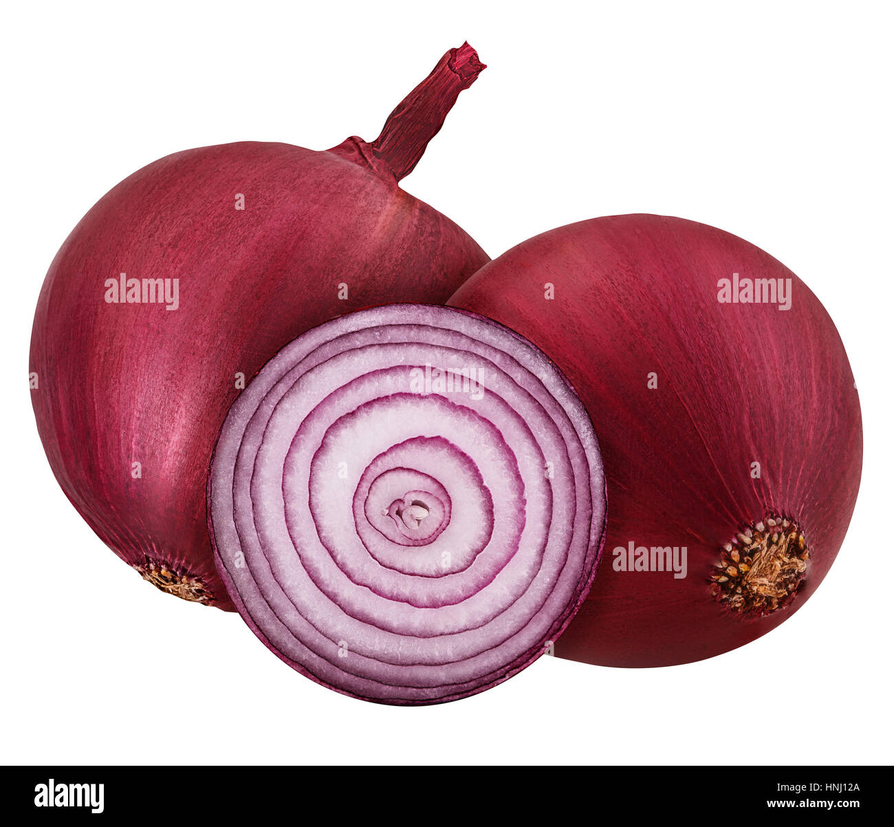 three bulb sliced red onion set isolated on white background clipping ...