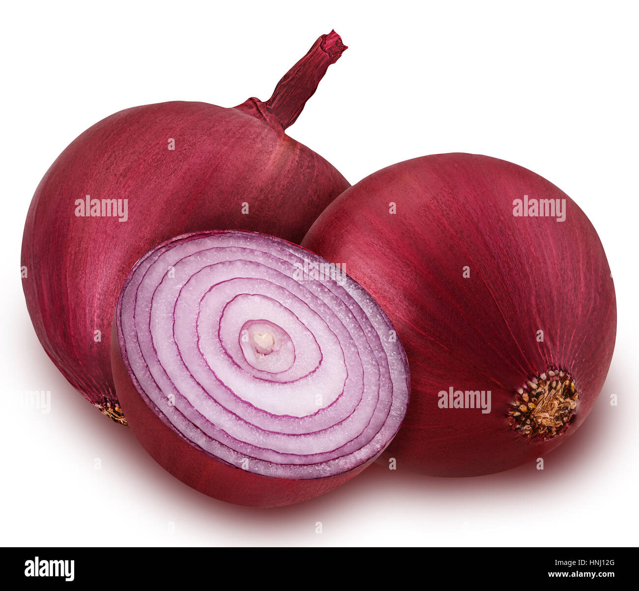 three bulb sliced red onion set isolated on white background clipping ...