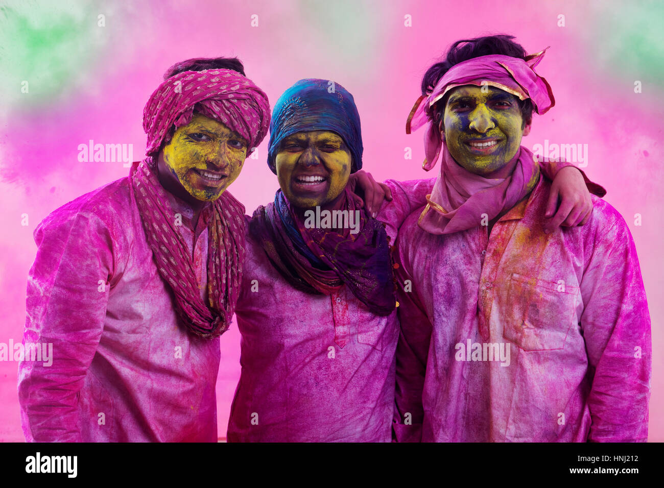 Portrait of Indian men playing holi Stock Photo - Alamy