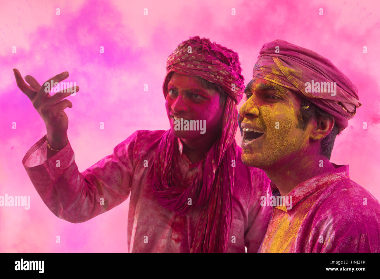 Portrait of Indian men playing holi Stock Photo - Alamy