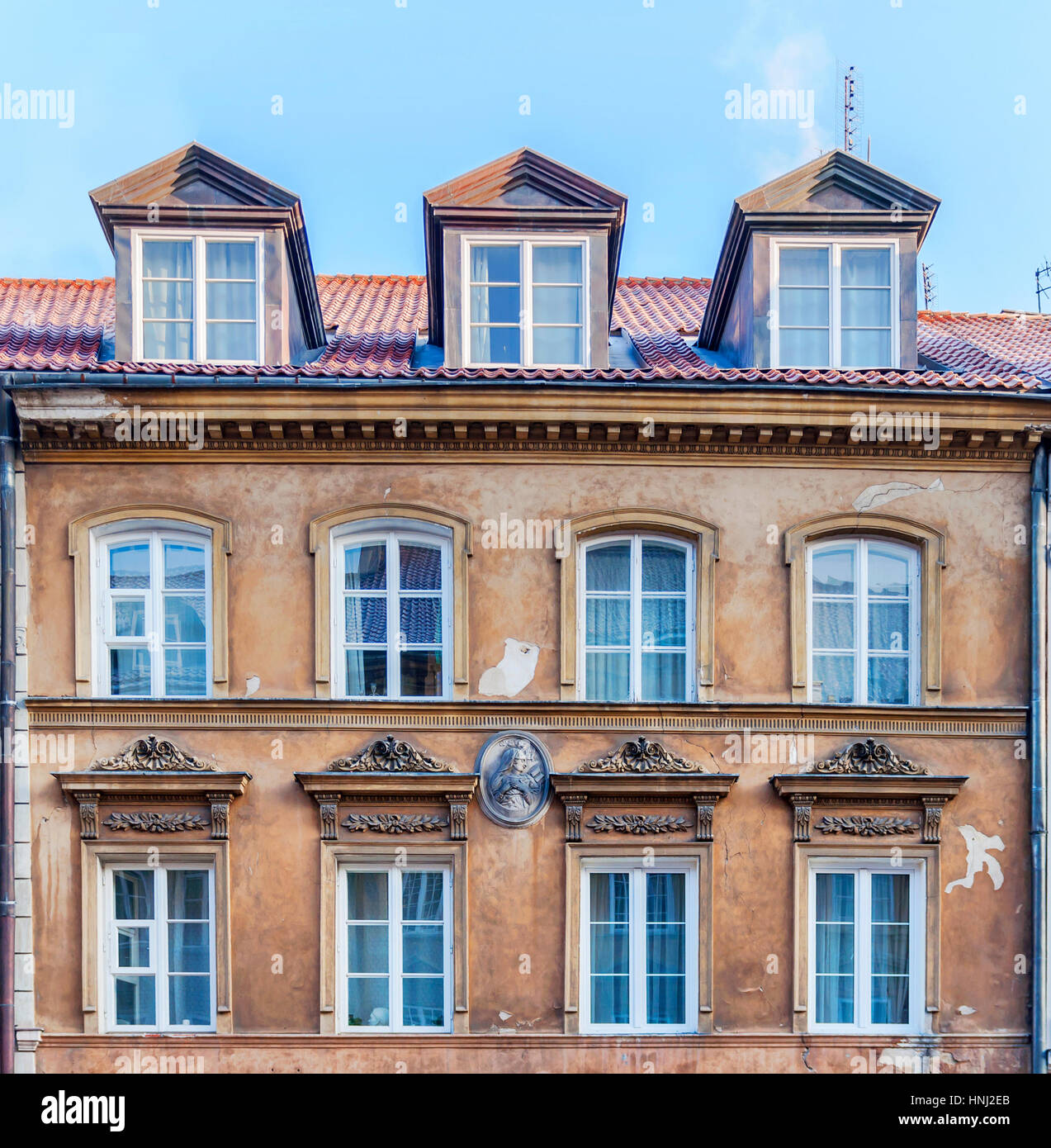 Beautiful sunny day in old town Warsaw and red building Stock Photo - Alamy