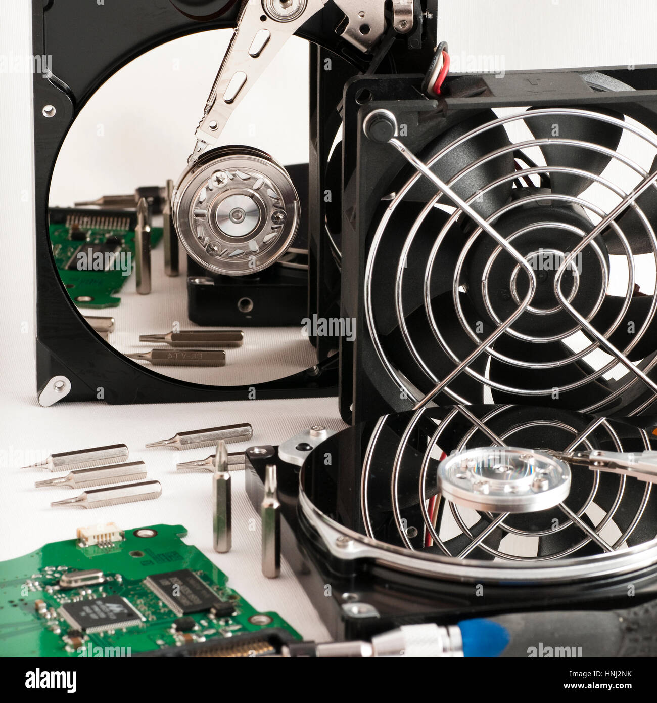 details of hard disk drive open and a fan Stock Photo - Alamy