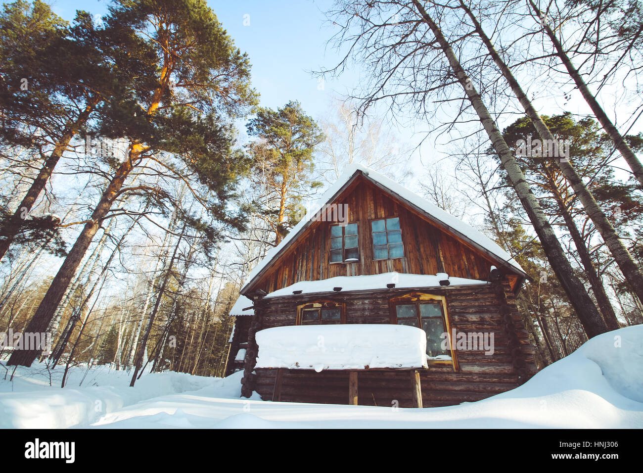A small wooden hut in the forest Stock Photo - Alamy