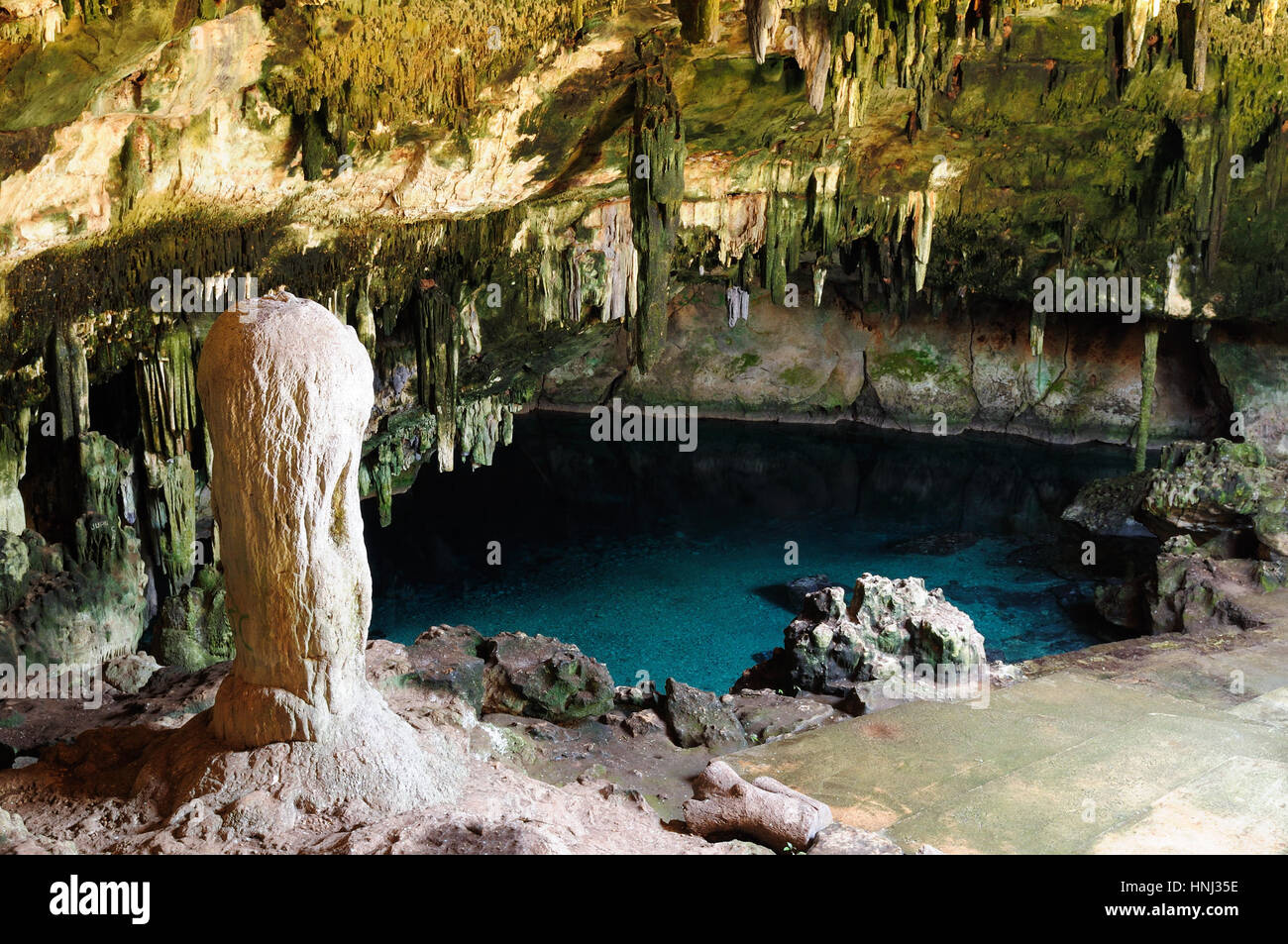 Ancient cenote, underground lake in the cave in Yucatan state, Mexico ...