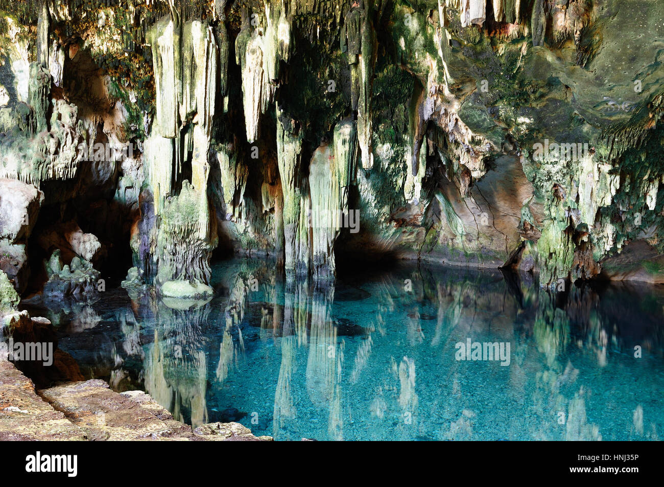 Ancient cenote, underground lake in the cave in Yucatan state, Mexico ...