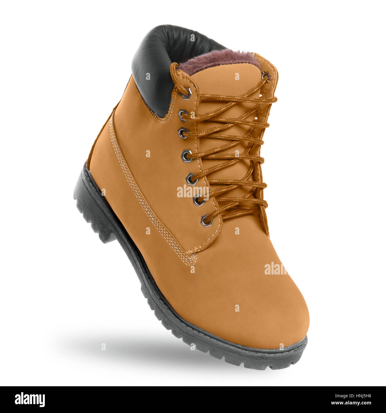 Brown boot. Angle view. Isolated on white background Stock Photo - Alamy