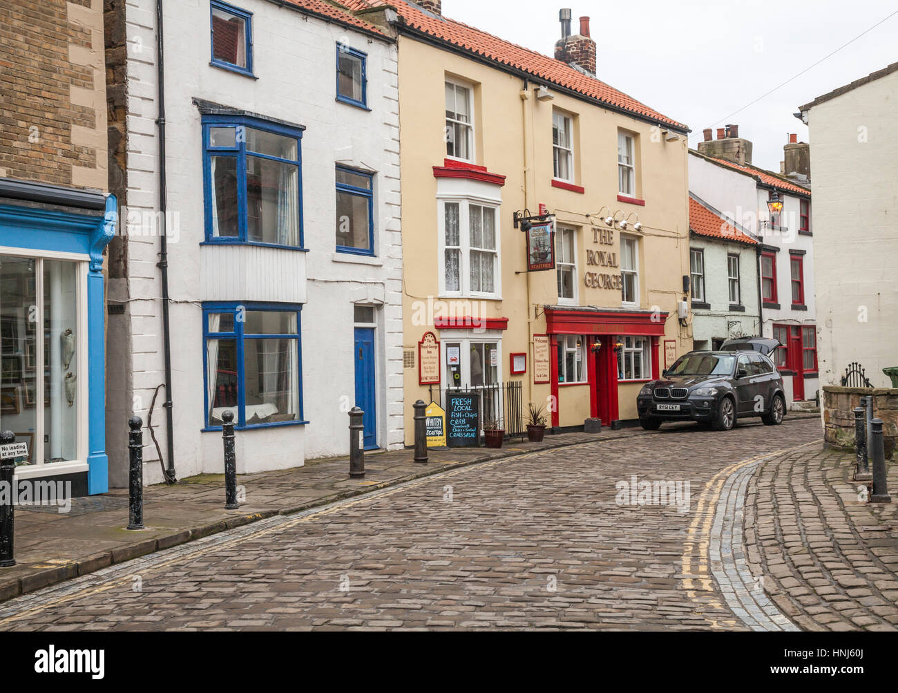The cobbled streets of Staithes in North Yorkshire,England,UK Stock ...