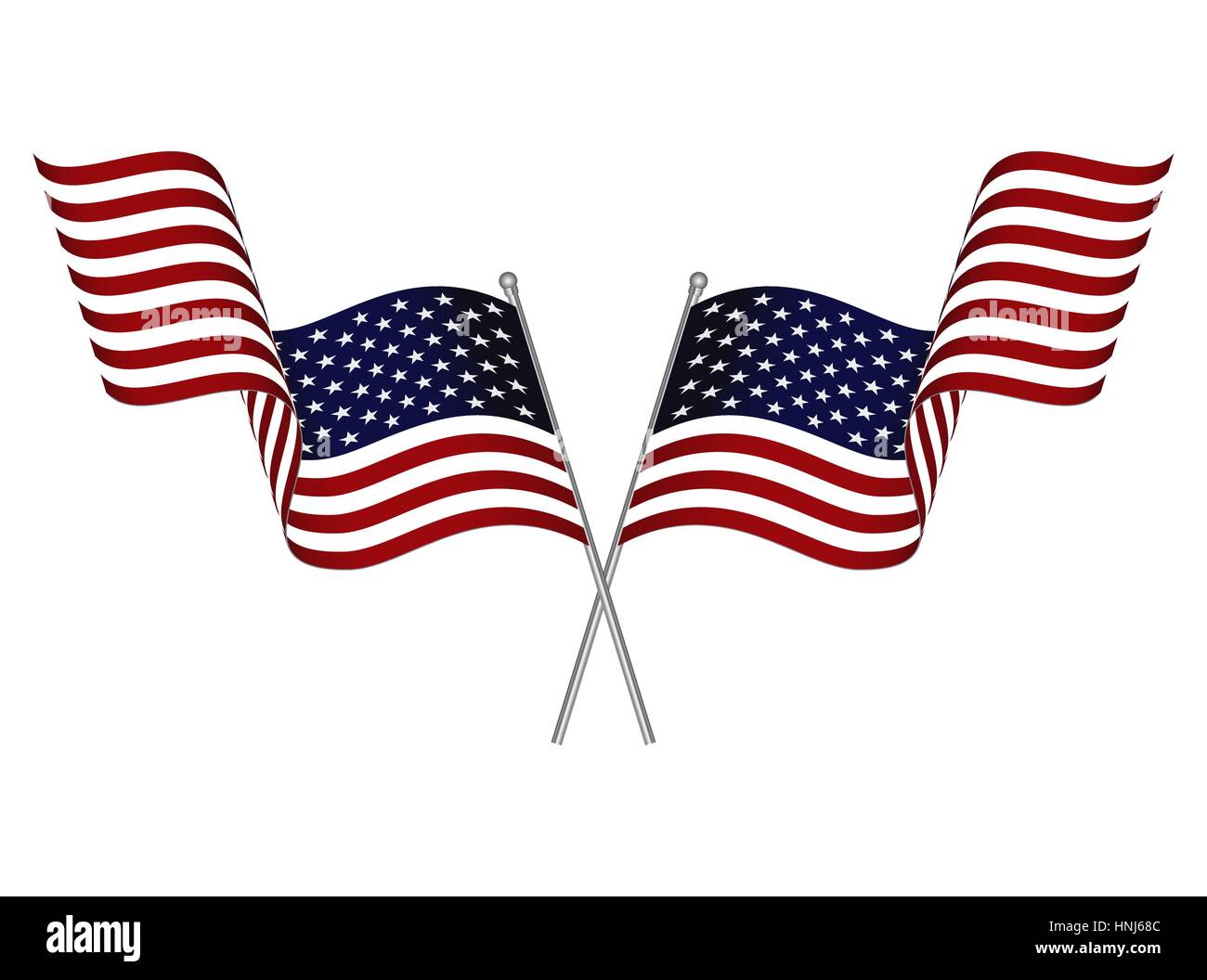 Two crossed waving USA flags isolated on white background Stock Vector ...