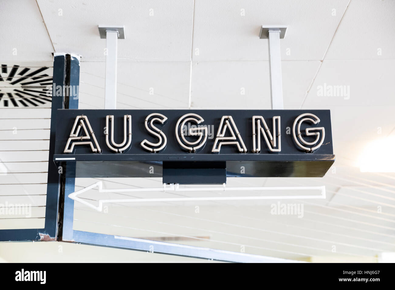 Exit sign in Tempelhof Airport, Berlin, Germany Stock Photo - Alamy