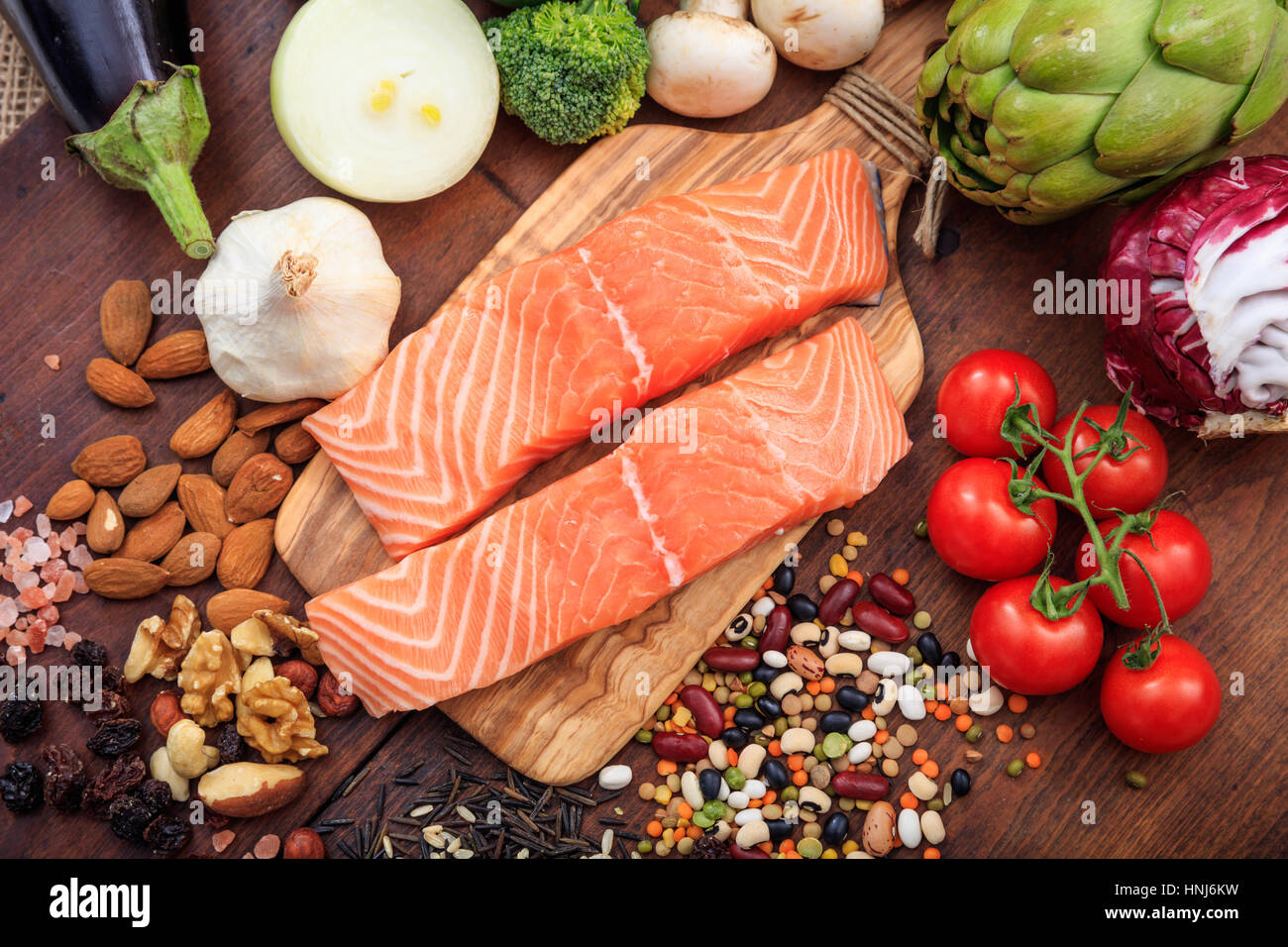 Two salmon fillets and vegetables hi-res stock photography and images ...