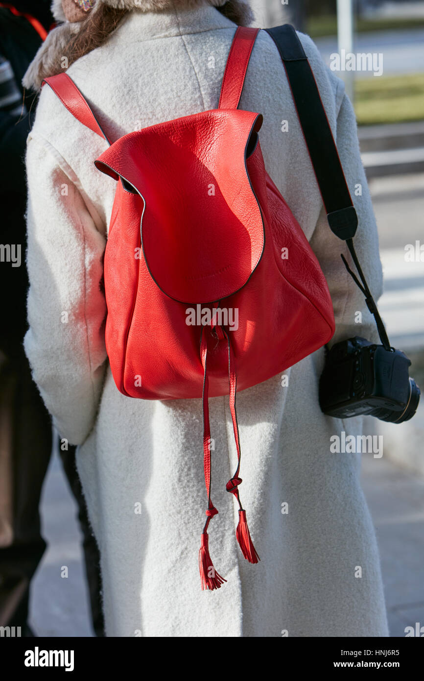 Woman orange leather backpack hi-res stock photography and images - Alamy