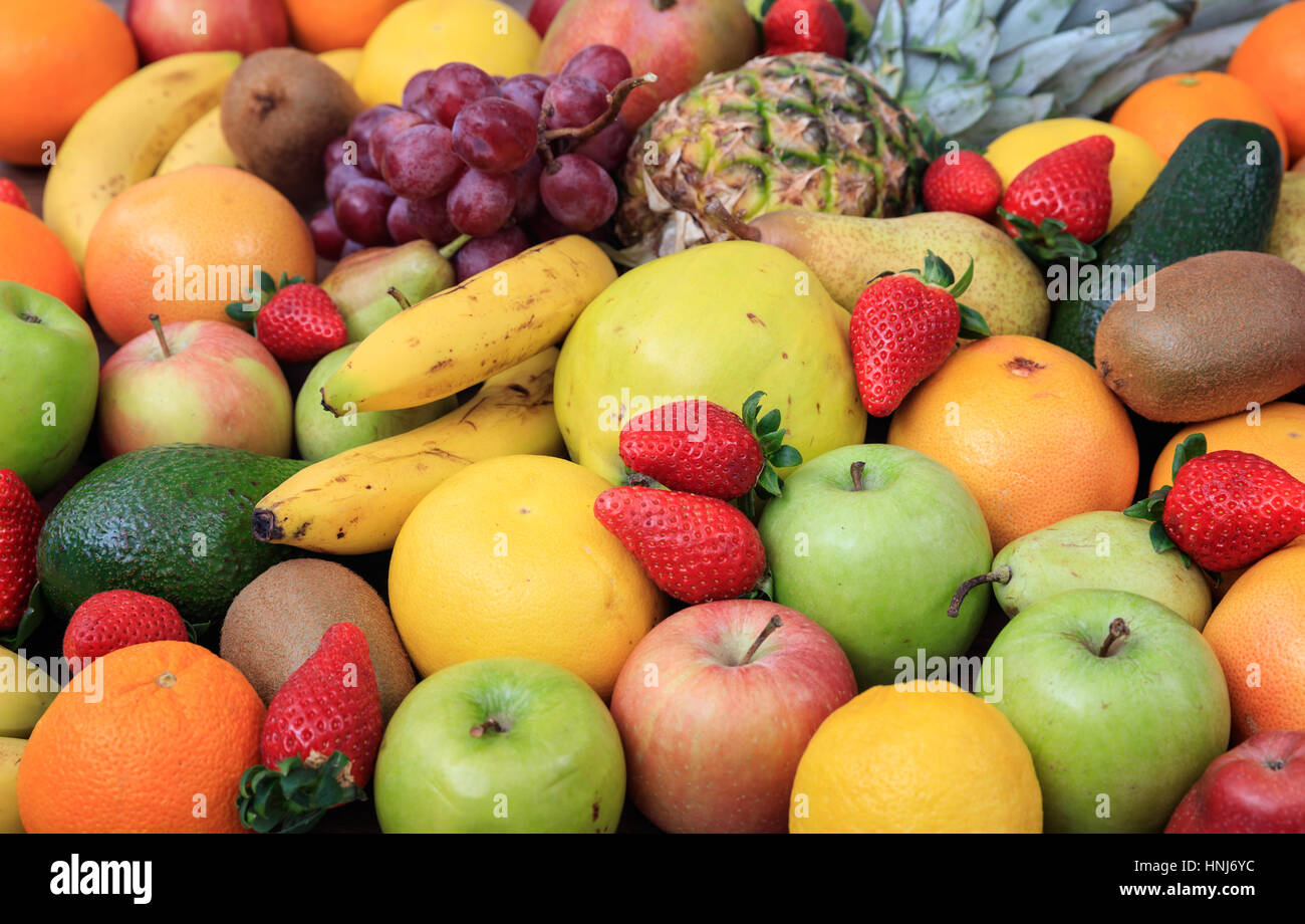 A variety of colorful fresh fruits background Stock Photo - Alamy