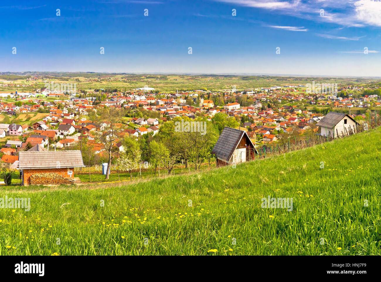 Town of Ivanec panorama from green hills, Zagorje, Croatia Stock Photo ...