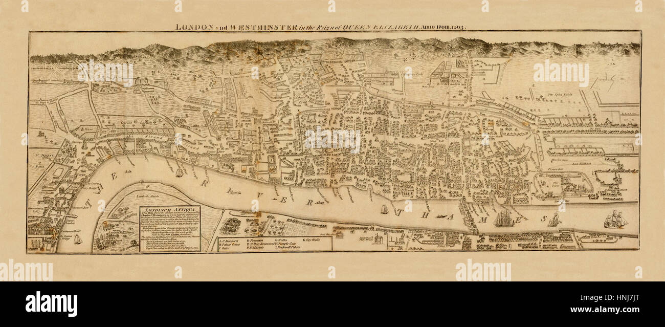 Map Of London 1563 Stock Photo - Alamy
