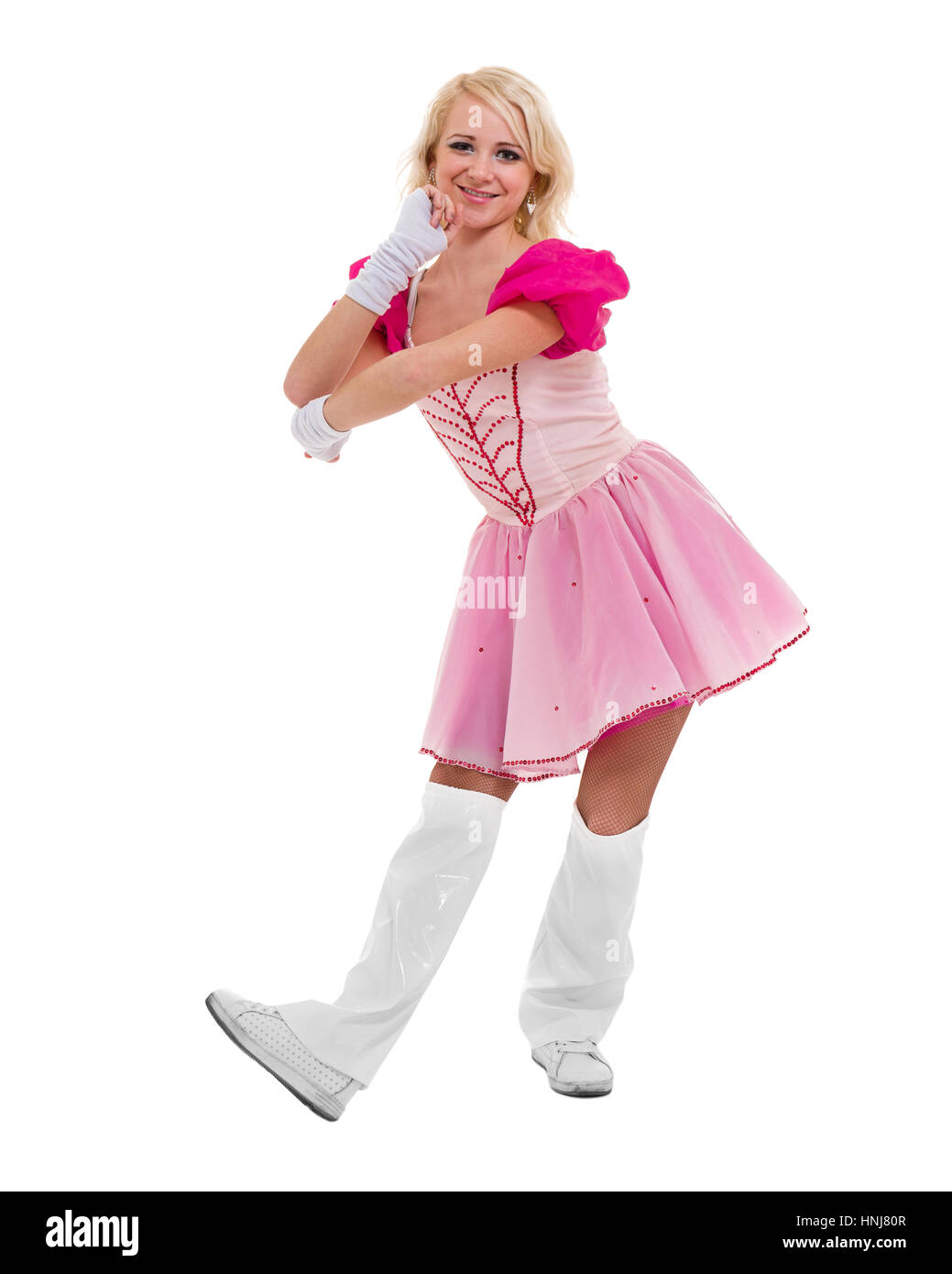 Disco dancer showing some movements against isolated white Stock Photo ...