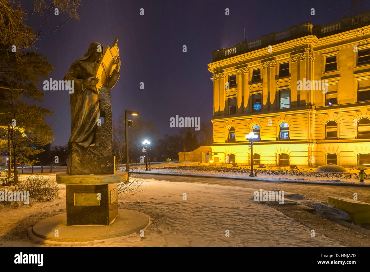 Catholic Sisters’ Legacy monument, Alberta Legislature at night ...