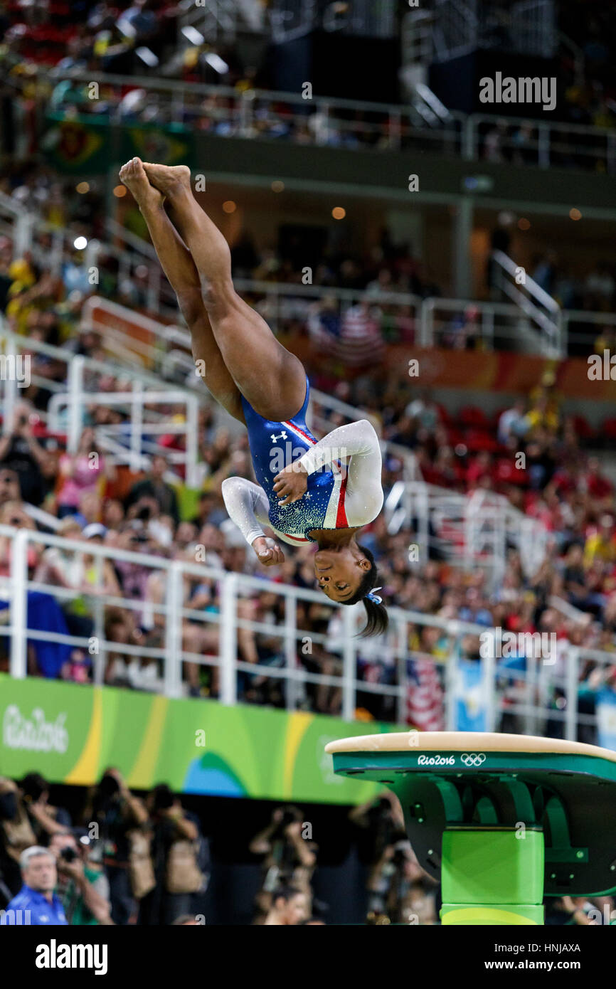 Rio de Janeiro, Brazil. 11 August 2016. Simone Biles (USA) performs the ...