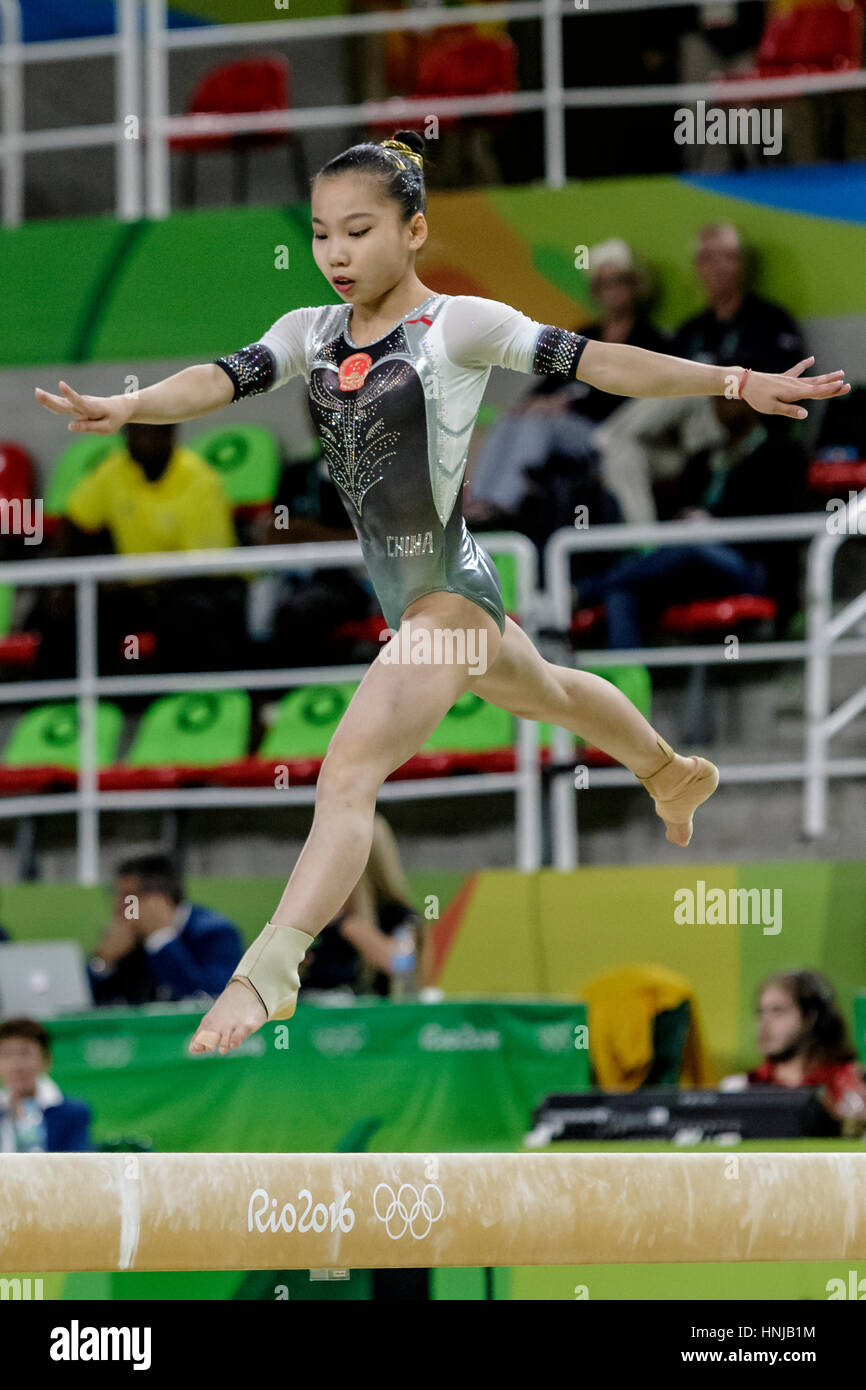 Rio de Janeiro, Brazil. 11 August 2016. Yan Wang (CHN) performs on the ...