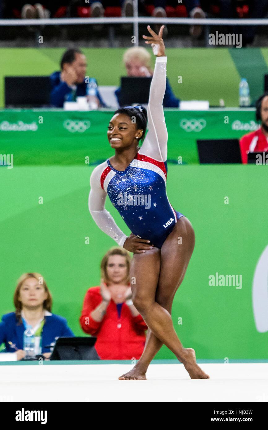 Rio de Janeiro, Brazil. 11 August 2016. Simone Biles (USA) performs the ...