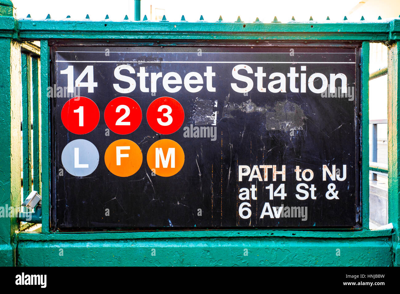 Entrance toNew York City subway, sign with iconic circles, letters and ...
