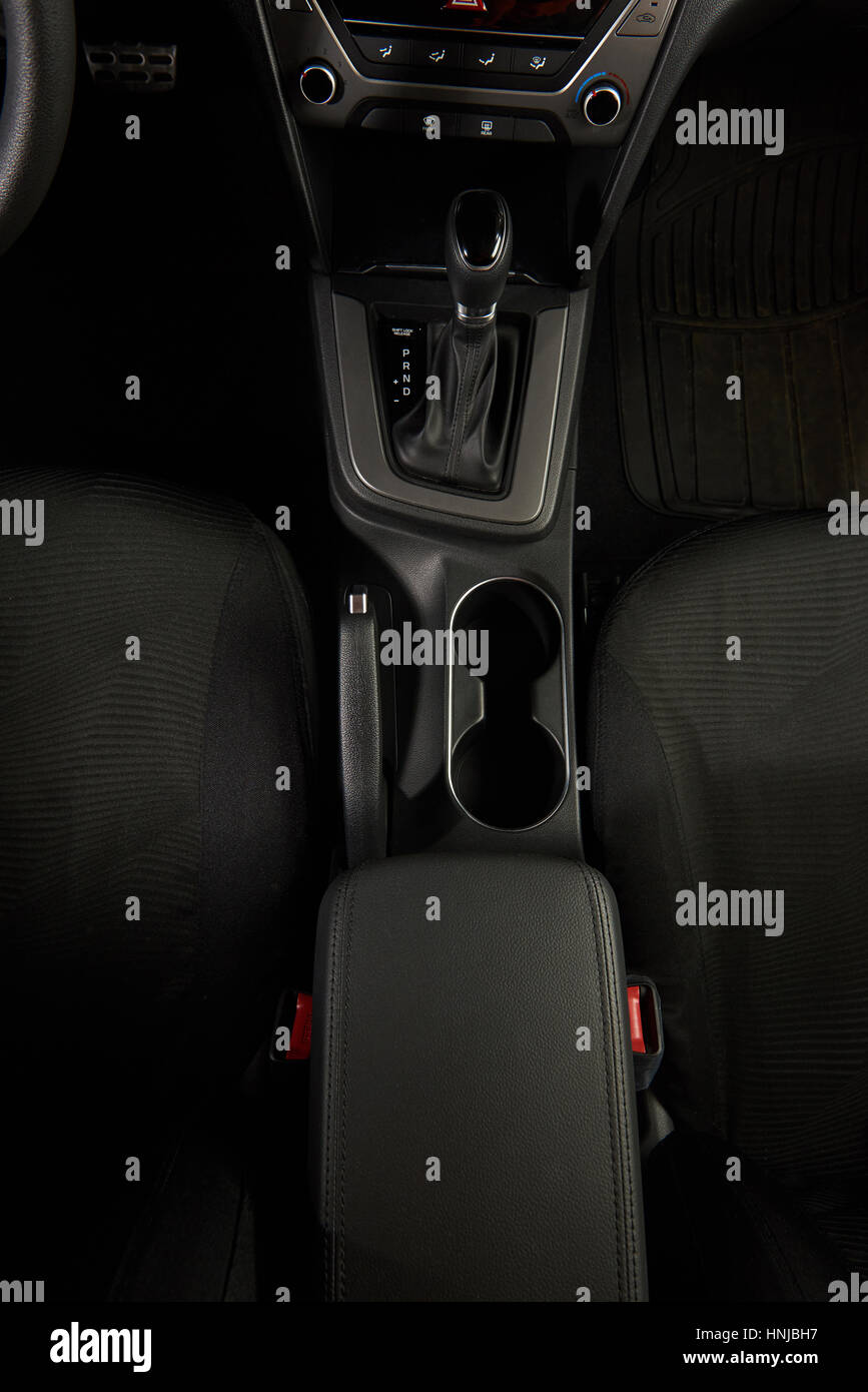 Car modern handle top view with automatic gear Stock Photo - Alamy