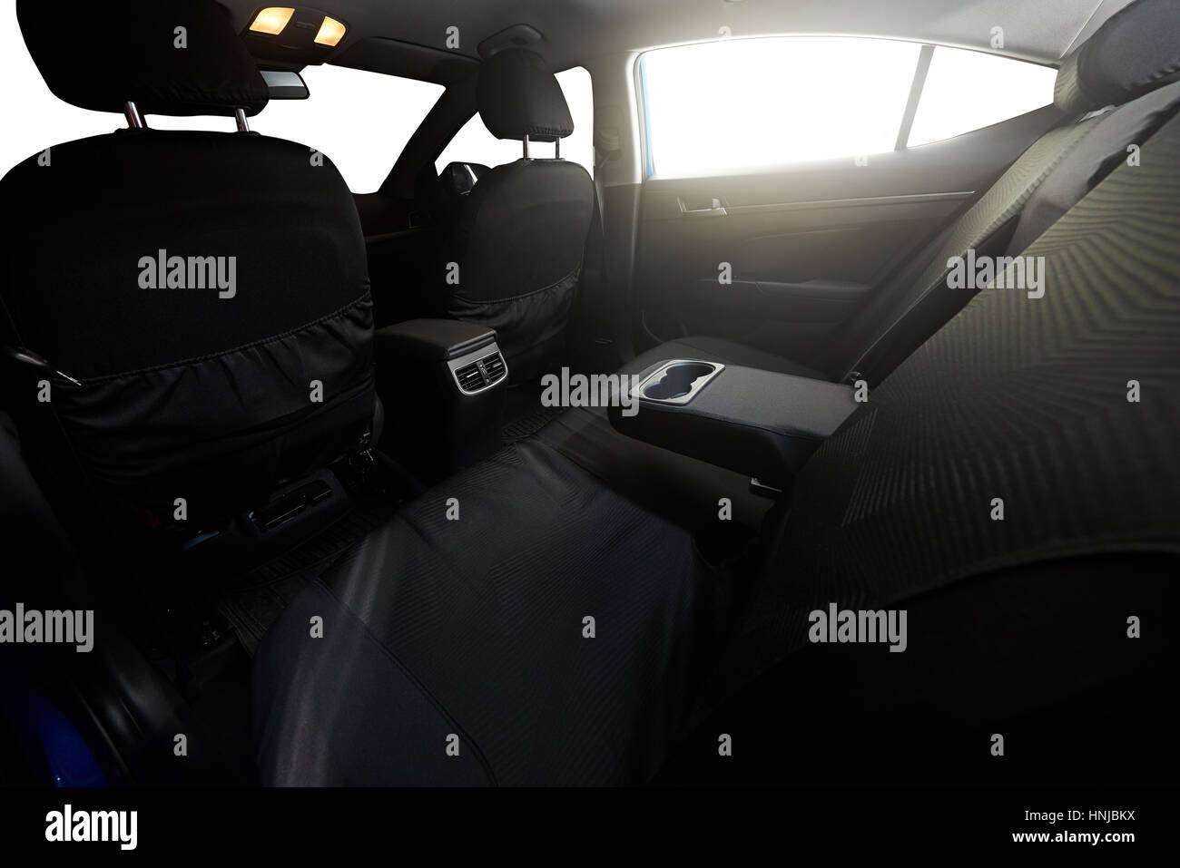 Back clear seat of sedan modern car with isolated windows Stock Photo ...