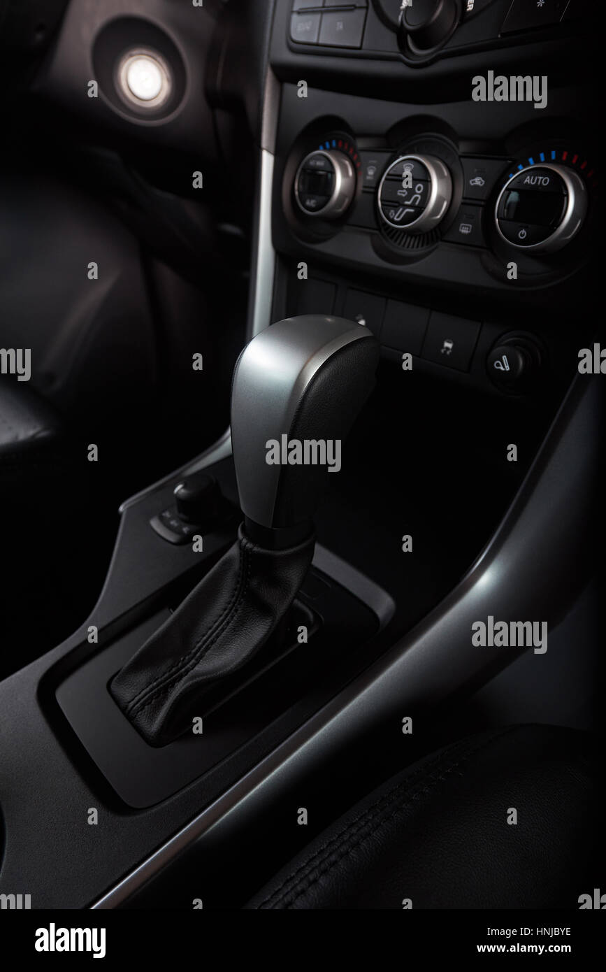 Automatic selector stick in modern pickup closeup Stock Photo - Alamy