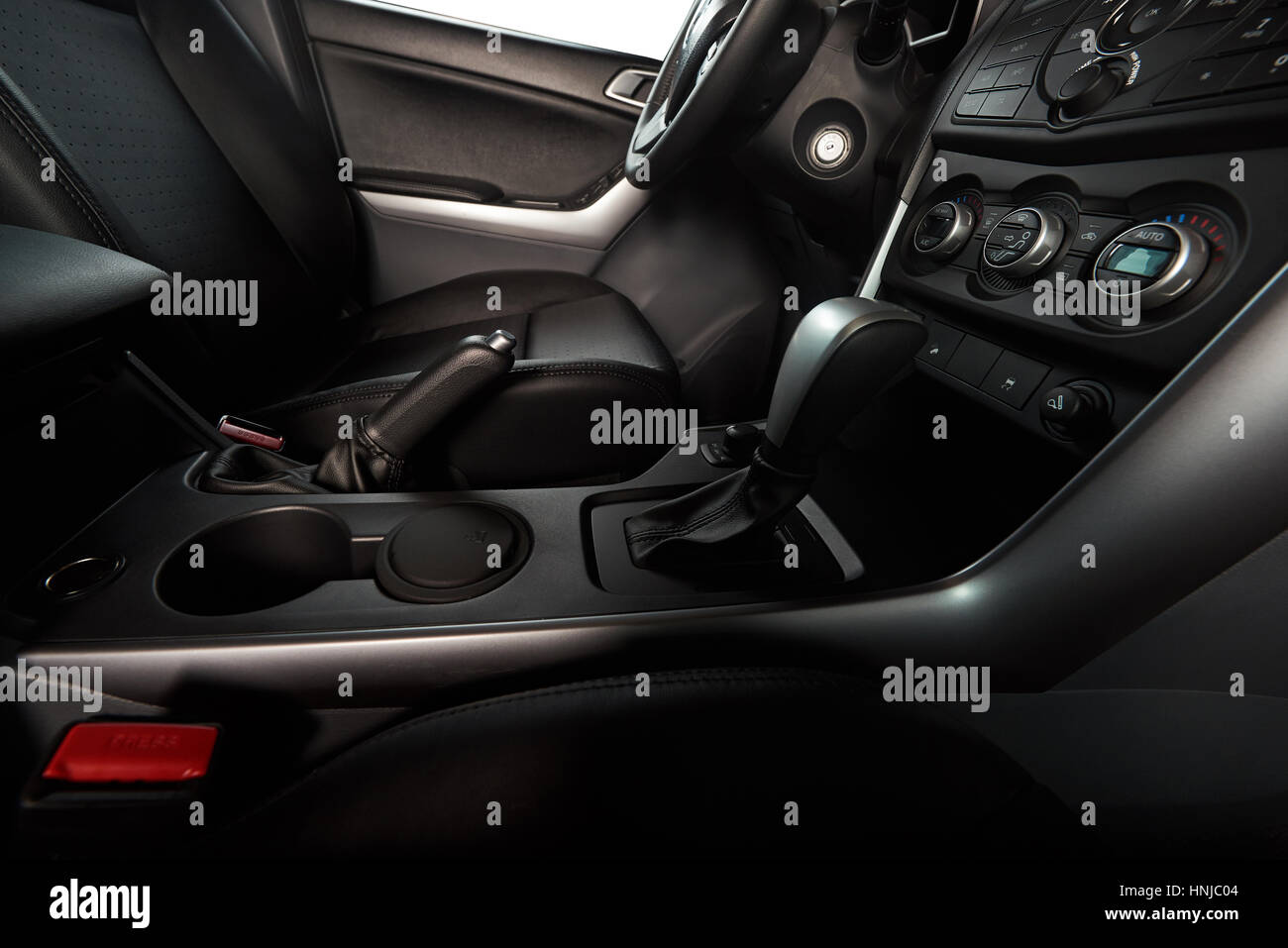 Interior of modern pickup truck with automatic transmisssion with ...