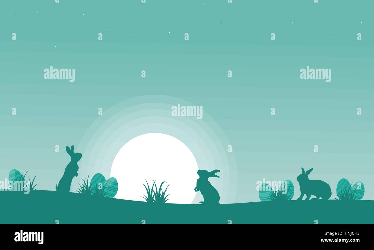 Silhouette of bunny with moon landscape vector art Stock Vector Image ...