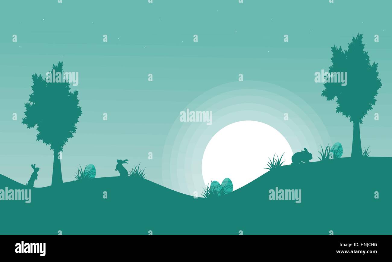 Silhouette of bunny and moon landscape vector art Stock Vector Image ...