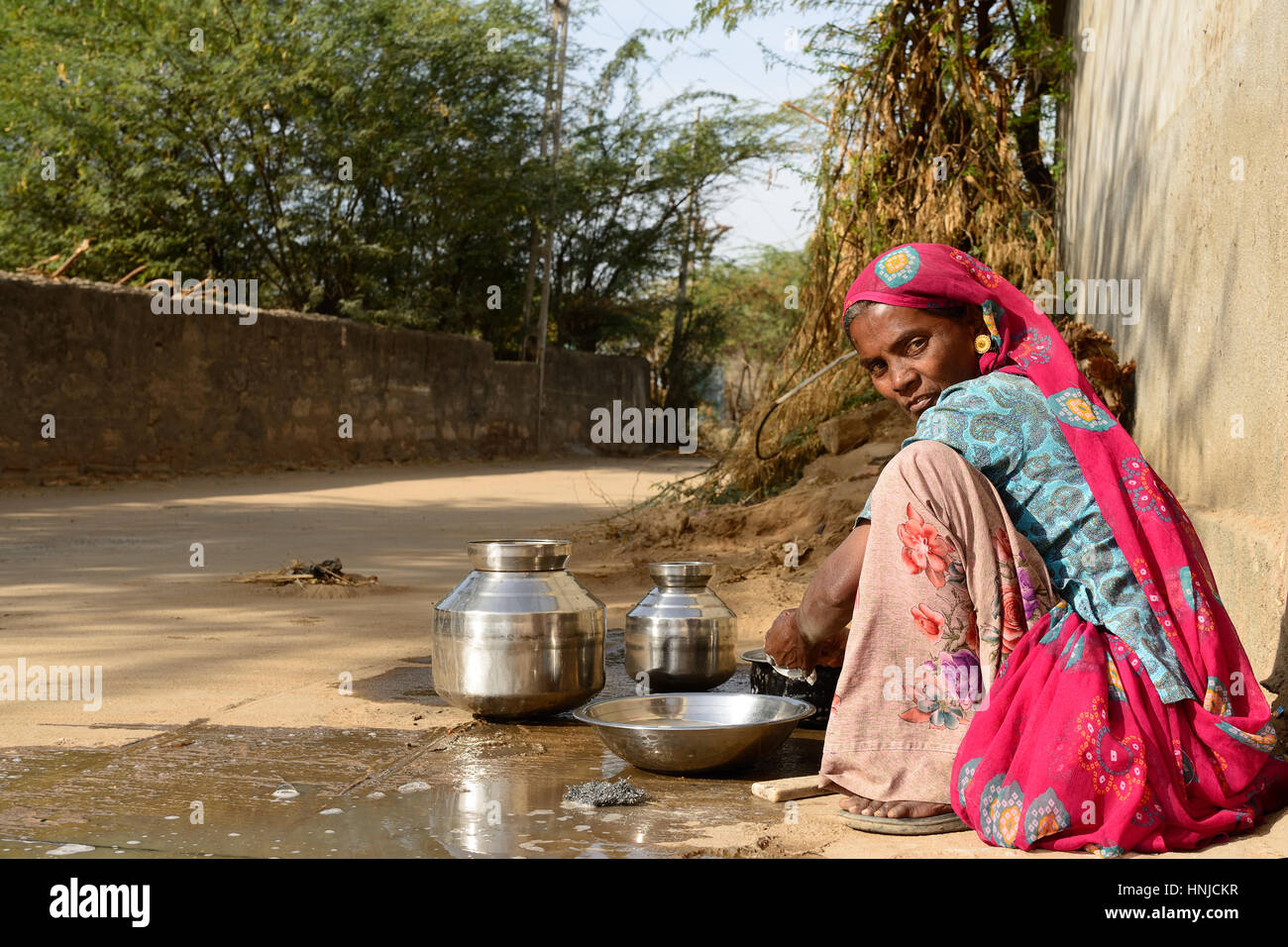 BHUJ, RAN OF KUCH, INDIA - JANUARY 13: The tribal woman in the village ...