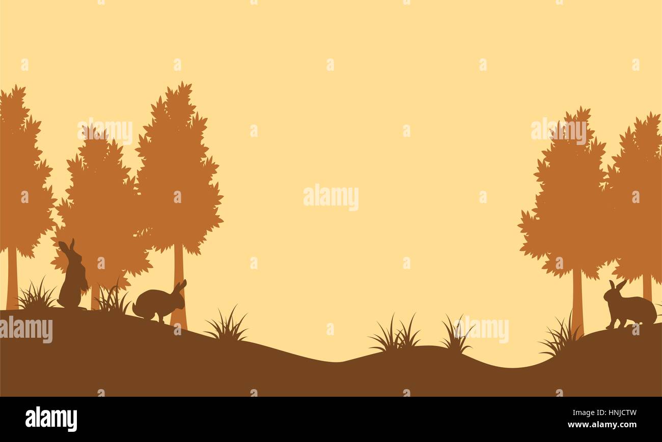Silhouette of rabbit on fields landscape vector art Stock Vector Image ...