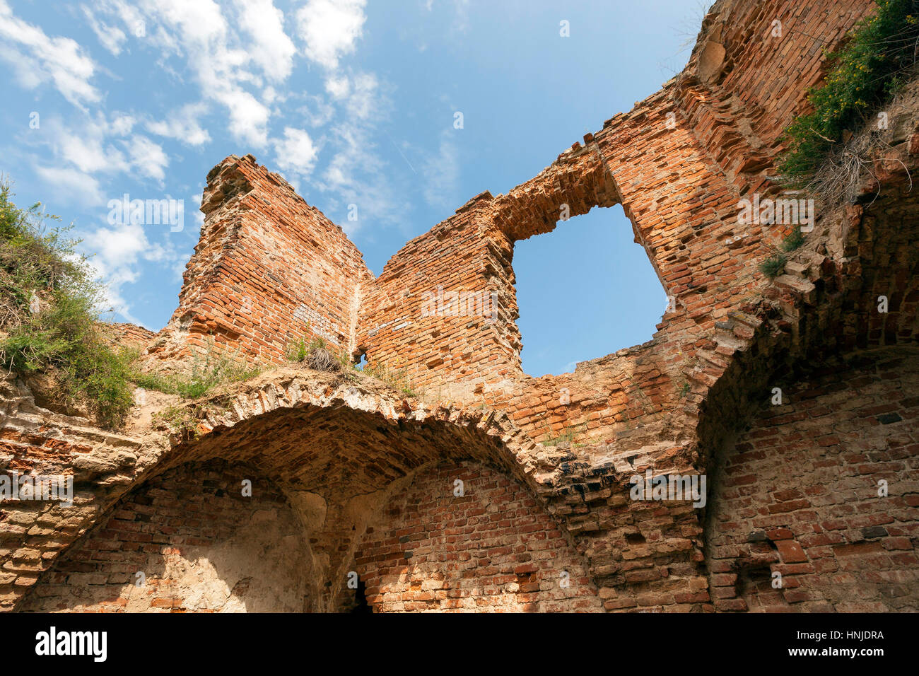 photographed close-up of the remaining ruins of the ancient castle in ...