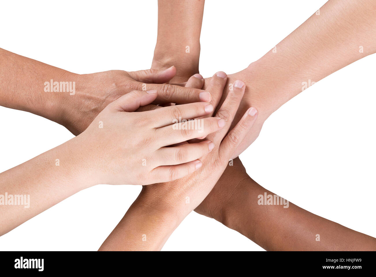 people put hand together isolated on white background for use as ...