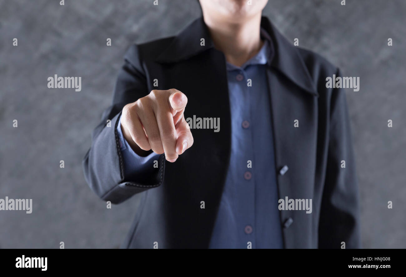 finger of businessman pointing to you for use as hand pushing touch ...