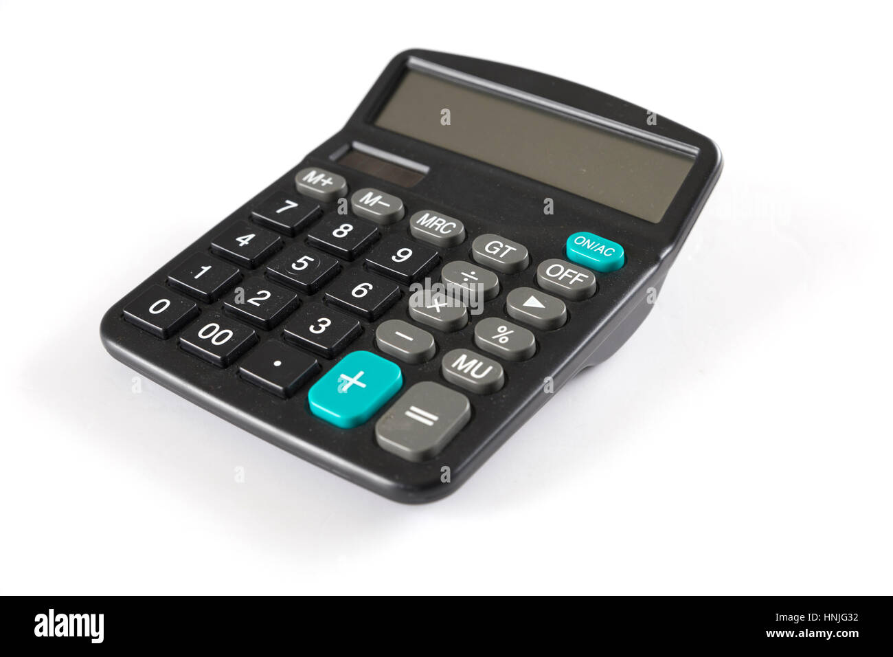 black calculator on white background Stock Photo - Alamy