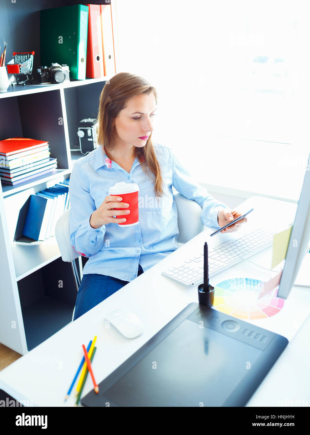 Beautiful business woman working at the home office - modern business ...