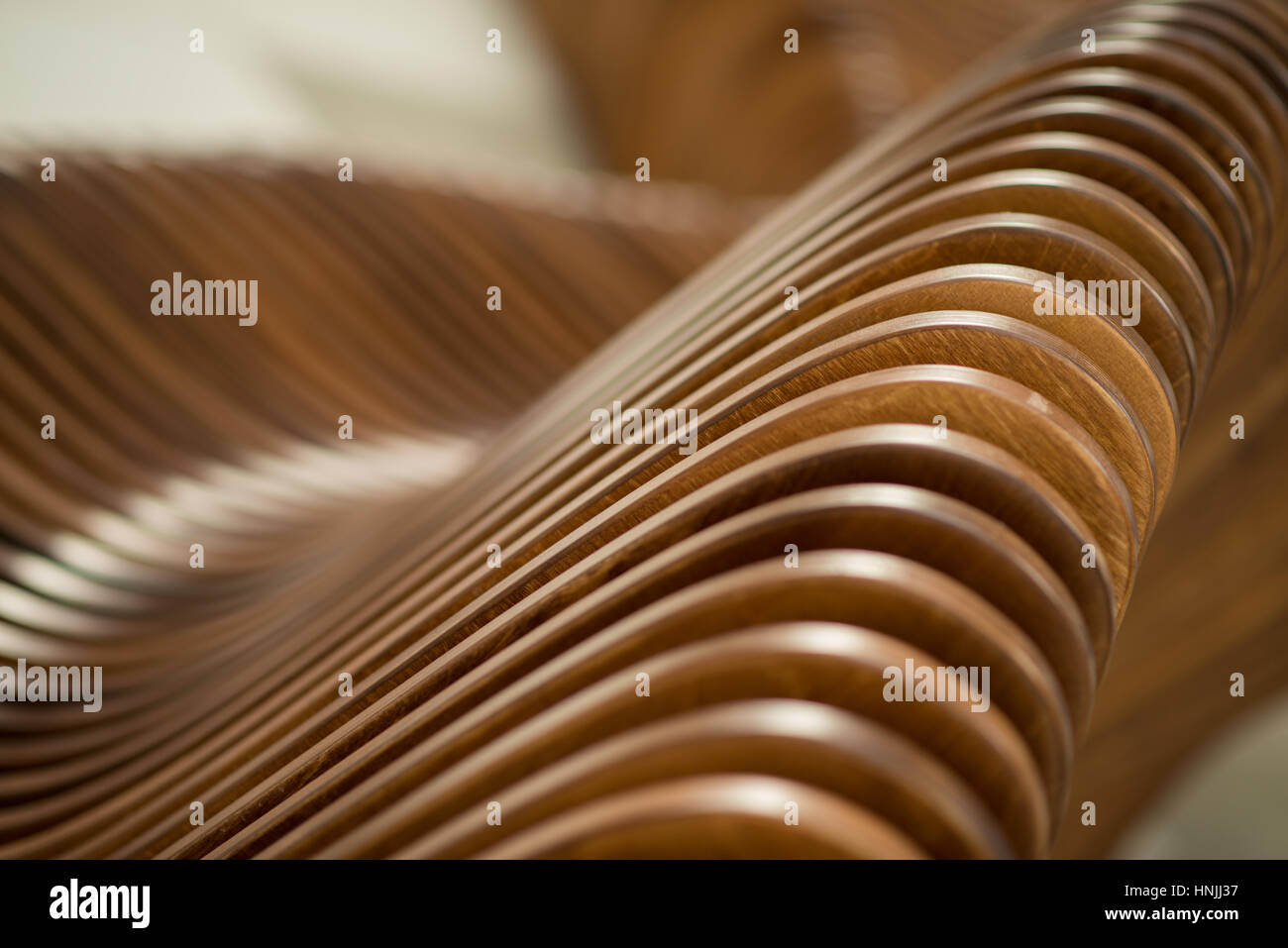 Close-up of wooden segment bench Stock Photo - Alamy