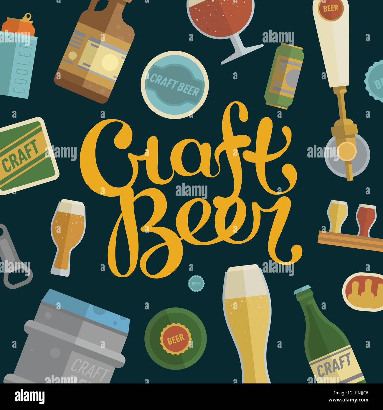Seamless pattern with craft beer lettering. Differens beer elements ...