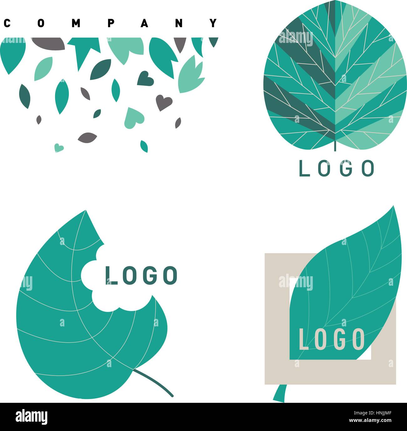 Green leaf logotipes set. Collection of logo badge. Vector illustration ...